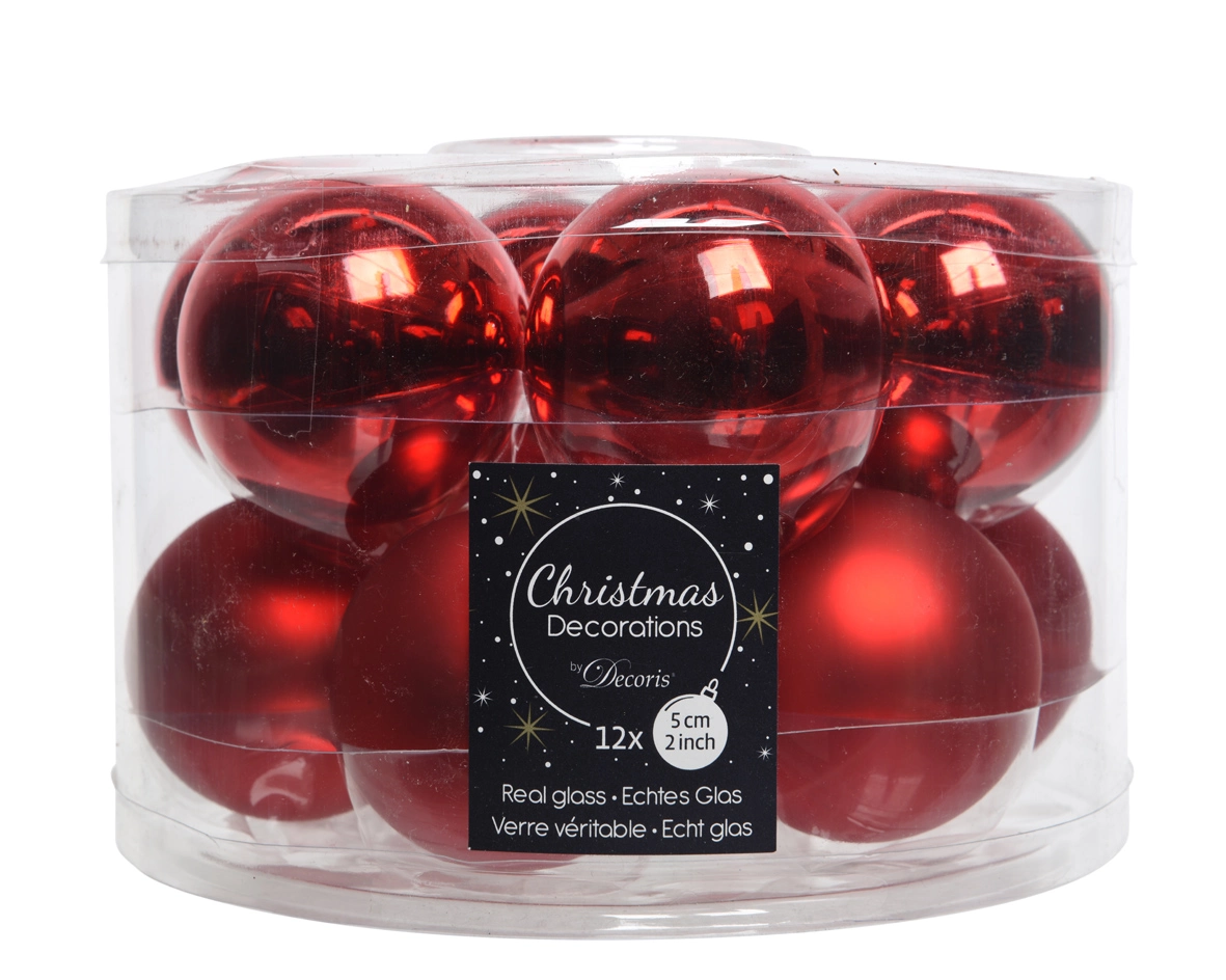 Rode Kerstballen | Set van 12 Glazen Kerstballen - Tuincollectie.nl