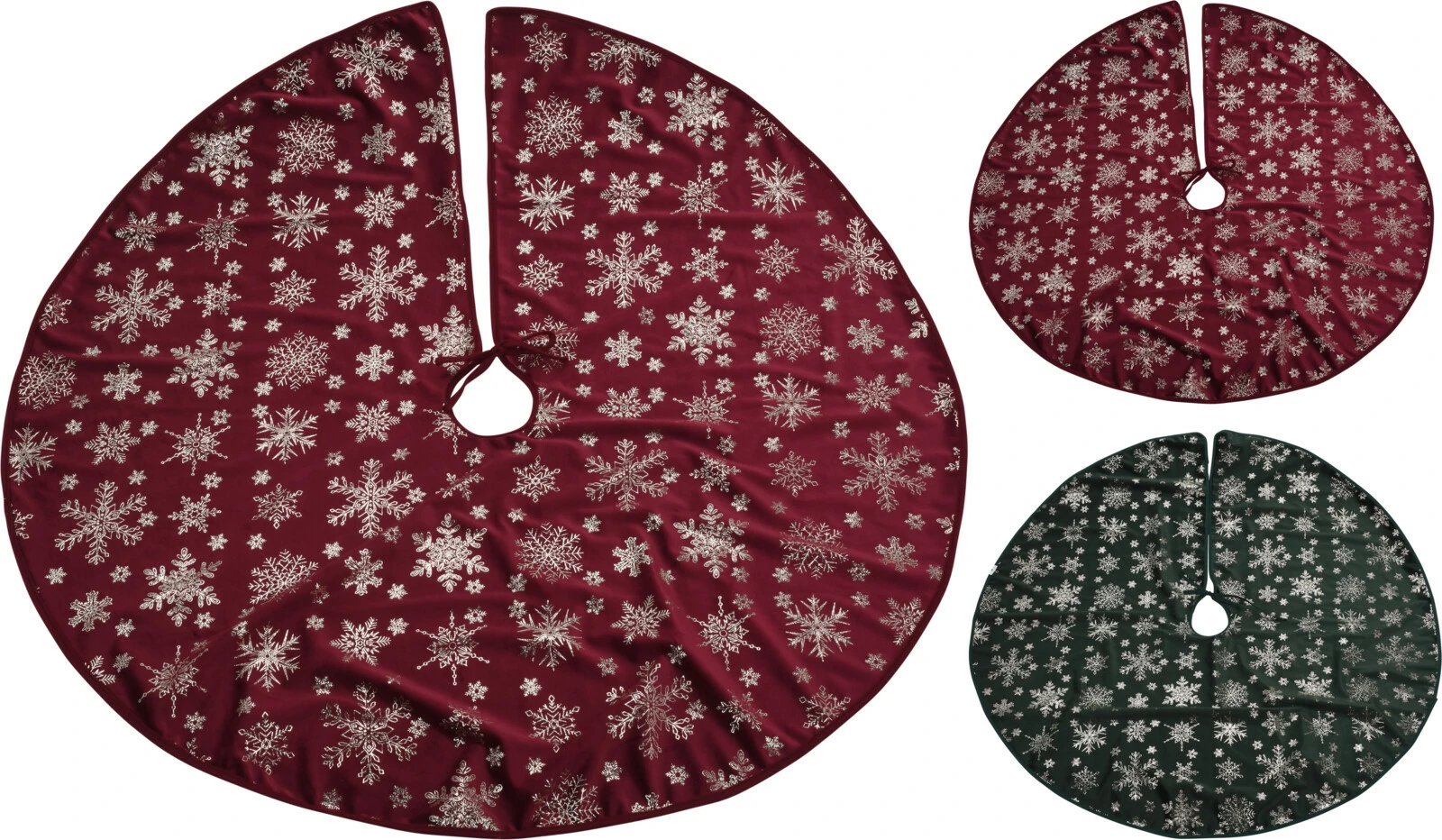 Kerstboomrok Sneeuwvlok | Groen of Bordeaux Rood - Tuincollectie.nl