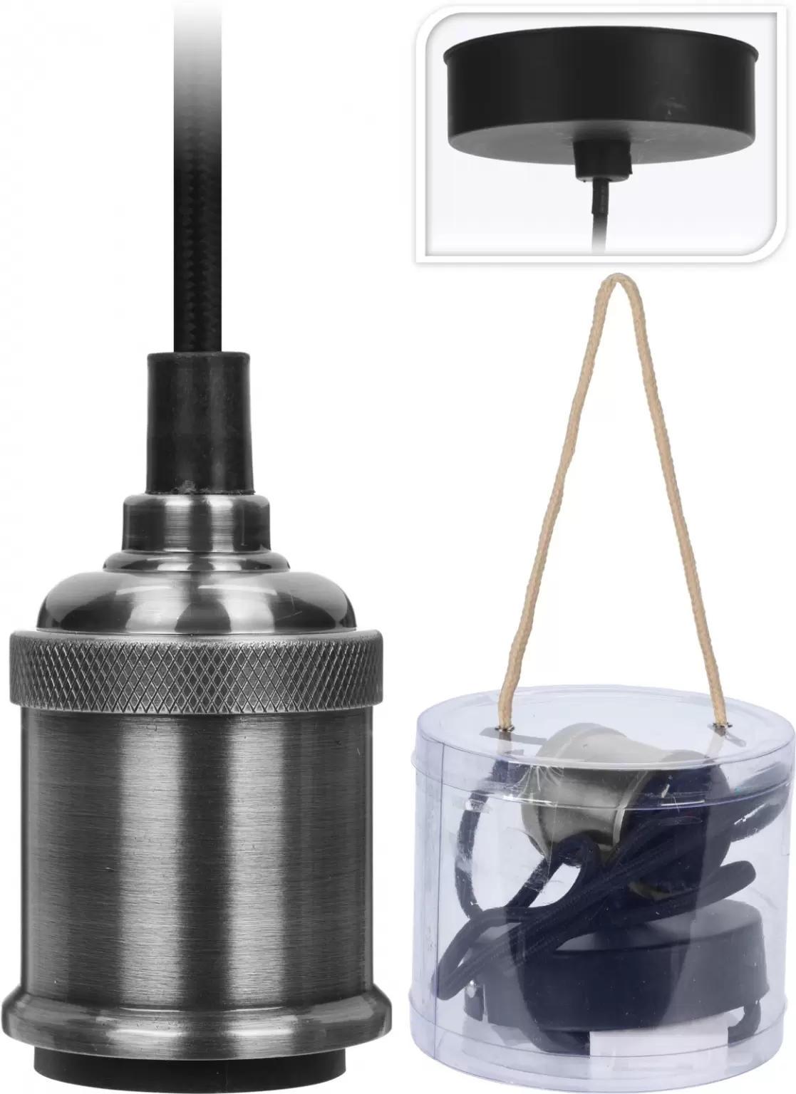 Fitting Hanglamp | Met snoer en plafondkap | Zilver en Zwart ...