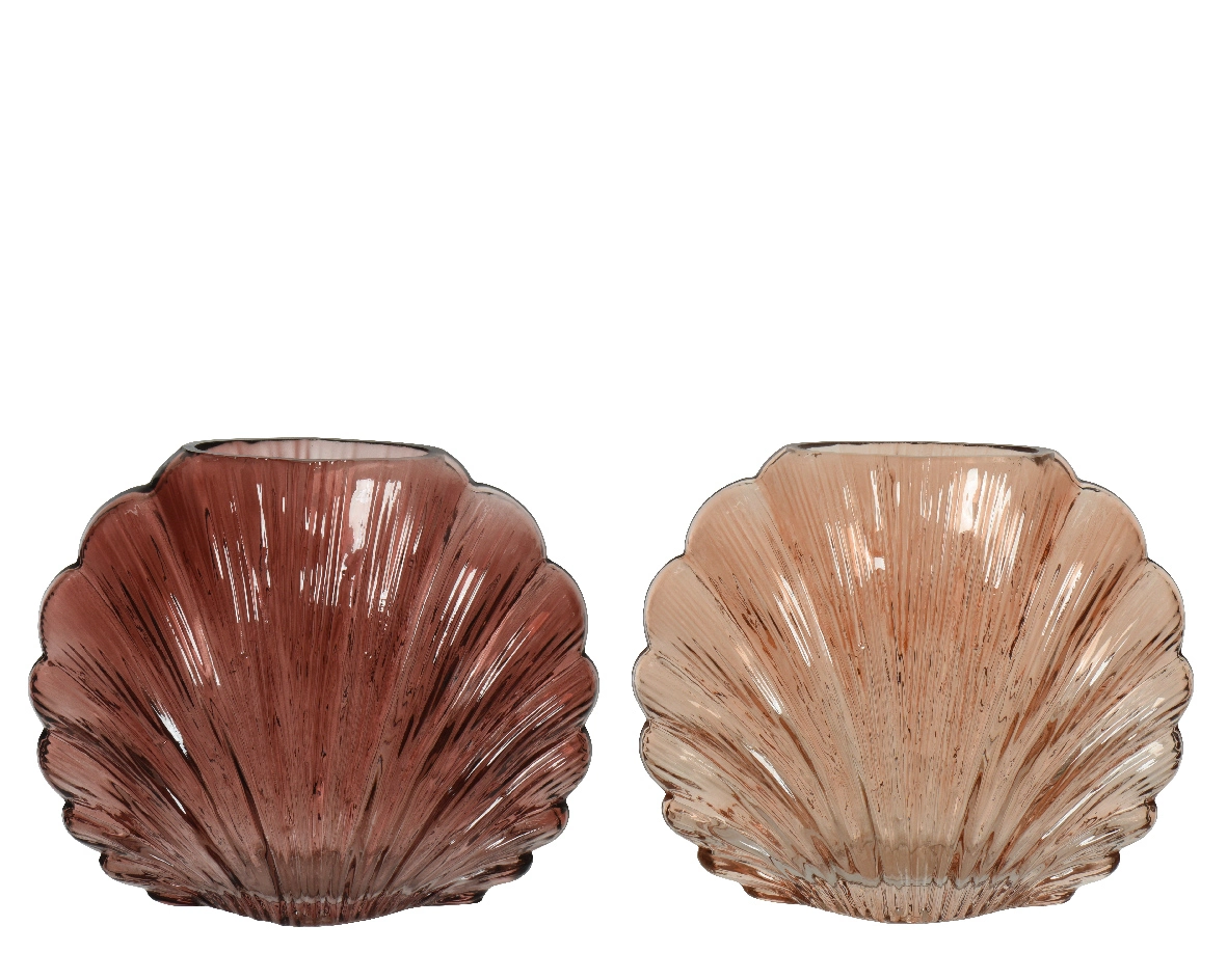 Vaas Schelp Roze | Glazen Schelpvormige Vaas | H.17cm - Tuincollectie.nl